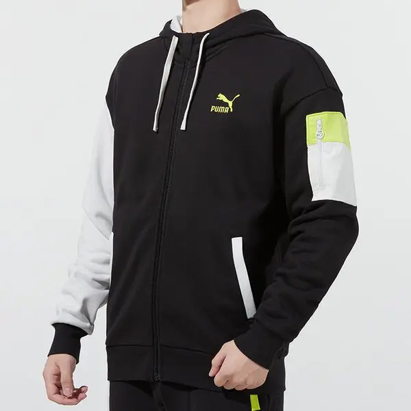 PUMA Retro Colorblock Knit Hooded Logo Zip-up Jacket