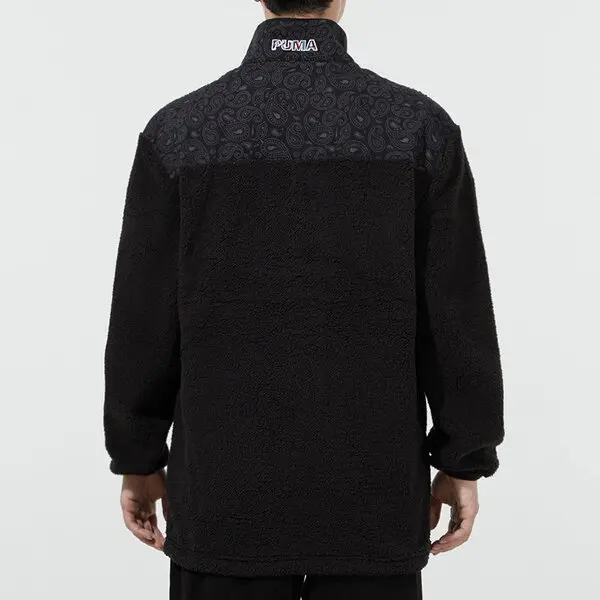 PUMA Paisley Imitation Lamb Wool Stand-up Collar Jacket - Black