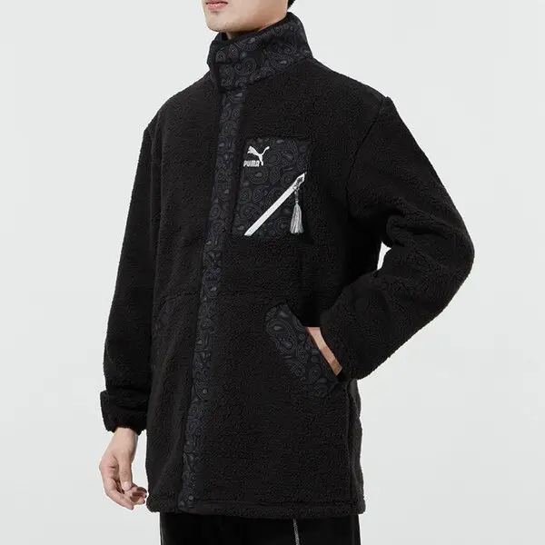 PUMA Paisley Imitation Lamb Wool Stand-up Collar Jacket - Black