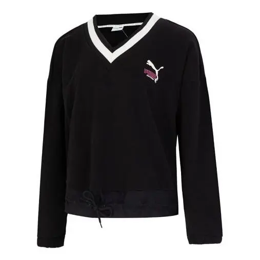 PUMA Logo V-neck Sweatshirt - Black/white