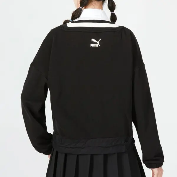 PUMA Logo V-neck Sweatshirt - Black/white