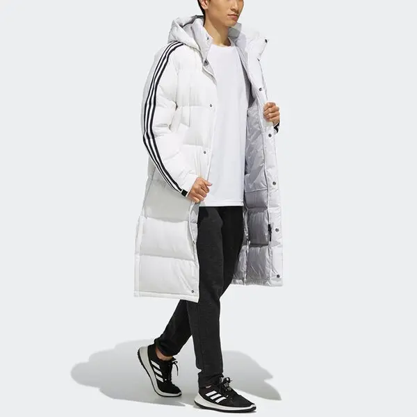 Adidas 3-stripes Long Hooded Down Parka - White
