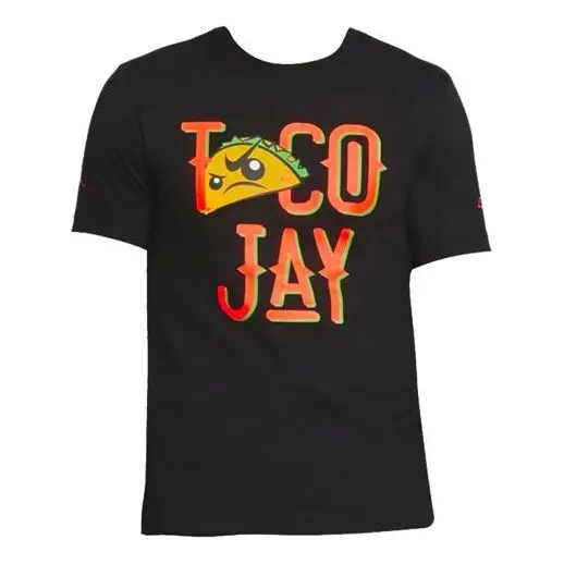 JORDAN Alphabet Printing Round Neck Short Sleeve Black T-shirt - Multi-color