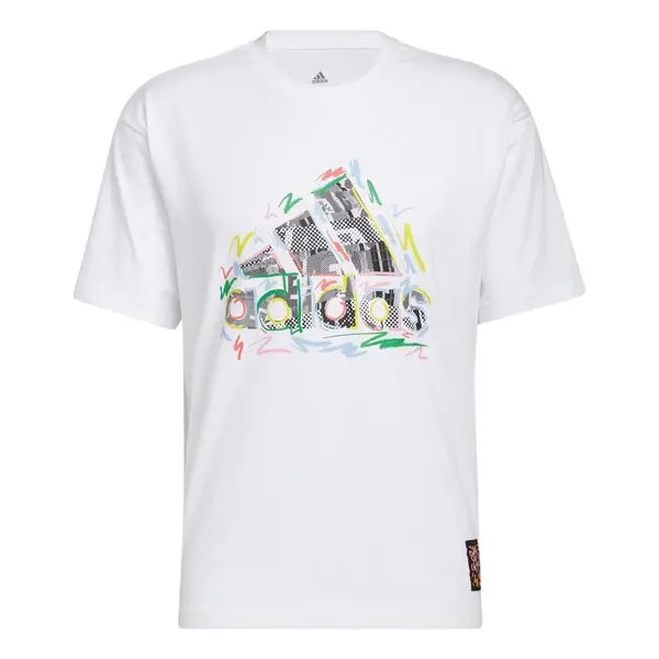 Adidas Alphabet Logo Printing Short Sleeve White T-shirt