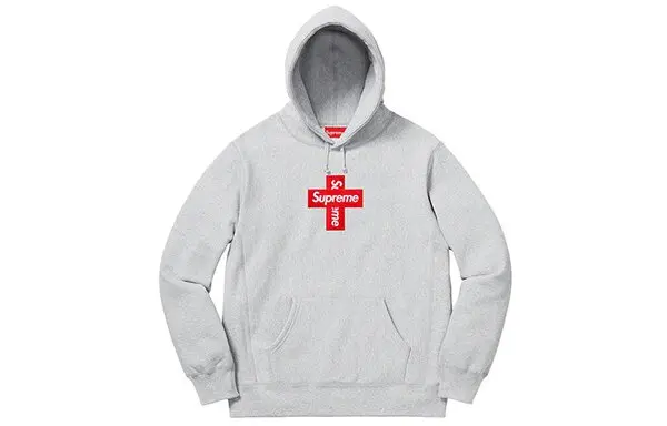 Supreme Cross Box Logo Hooded Sweatshirt - Grey/red