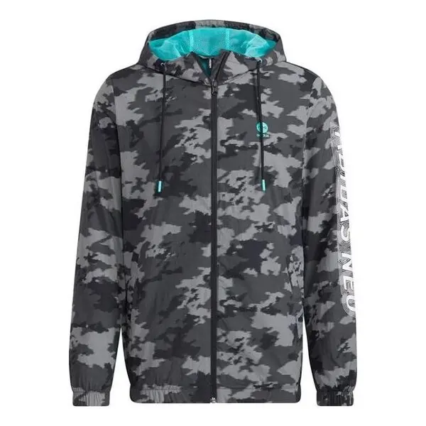 Adidas Neo Camouflage Alphabet Stripe Hooded Jacket - Multi-color