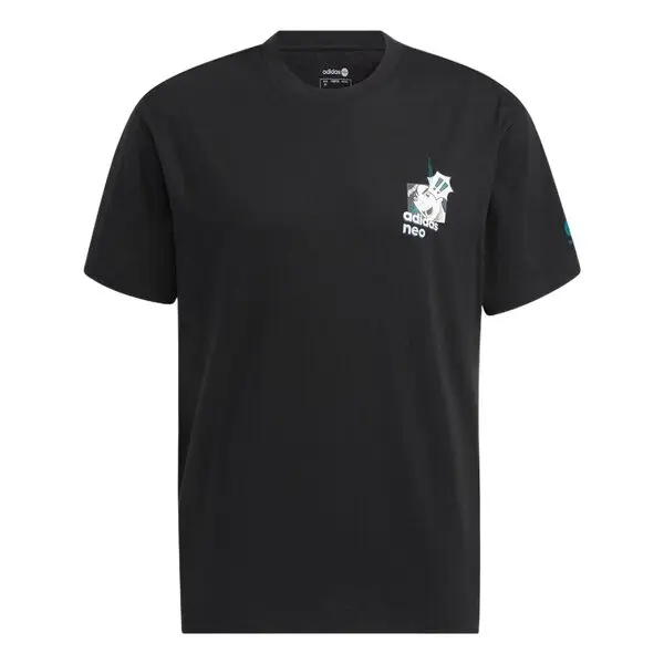 Adidas Neo Cartoon Character Printing Logo Round Neck Short Sleeve Black T-shirt - Multi-color