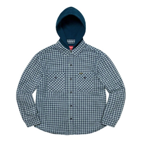 Supreme Houndstooth Flannel Hooded Shirt - Blue