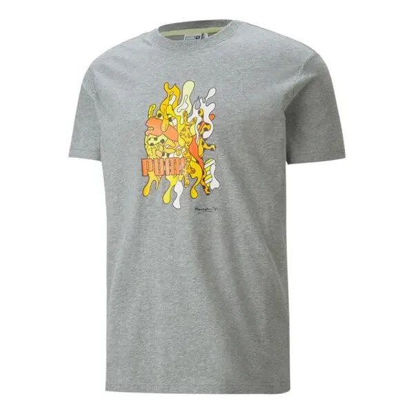 PUMA X Britto Crossover Funny Printing Sports Round Neck Short Sleeve Couple Style Gray - Grey