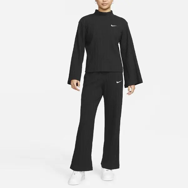 Nike Ribbed Knit High Collar Long Sleeve Top