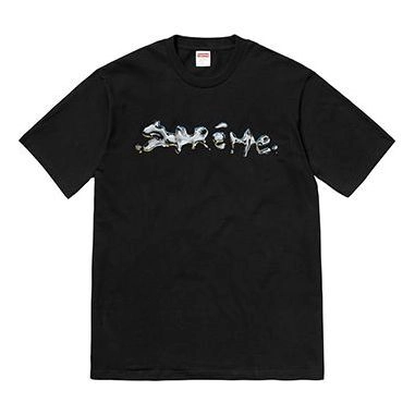Supreme Fw18 Liquid Tee Silver Logo Short Sleeve - Black