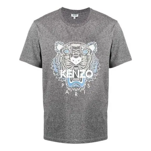 Kenzo Classic Tiger Head Printing Round Neck Short Sleeve Gray - Grey