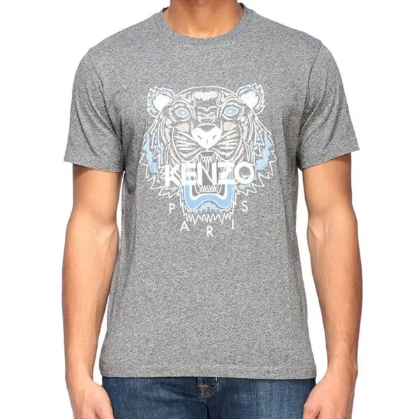 Kenzo Classic Tiger Head Printing Round Neck Short Sleeve Gray