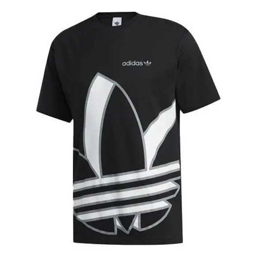 Adidas Originals Large Logo Printing Sports Round Neck Short Sleeve - Black