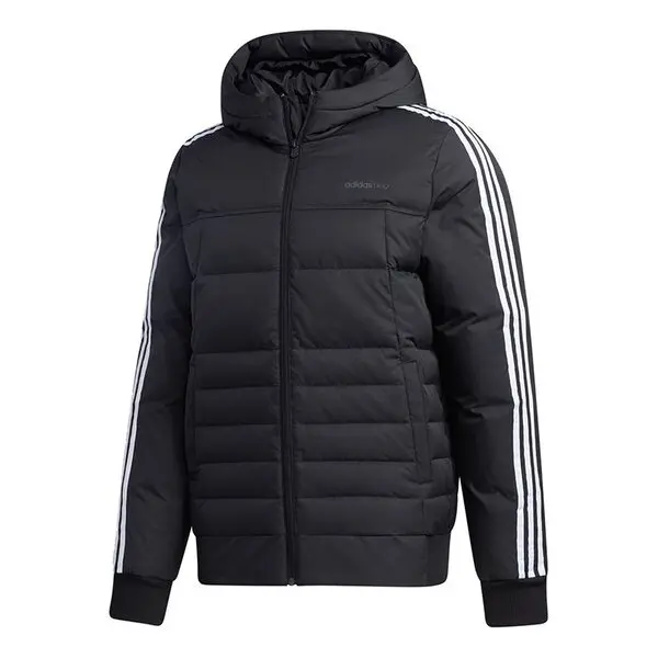 Adidas Puff Hooded Down Jacket With Signature Stripes