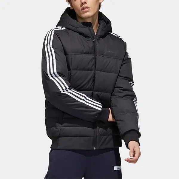Adidas Puff Hooded Down Jacket With Signature Stripes
