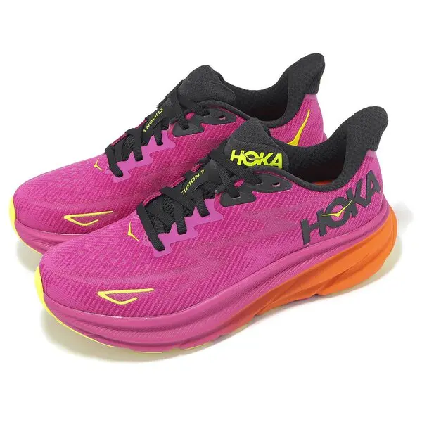 Hoka One One Clifton 9 Athletic Sneakers - Fuchsia/black