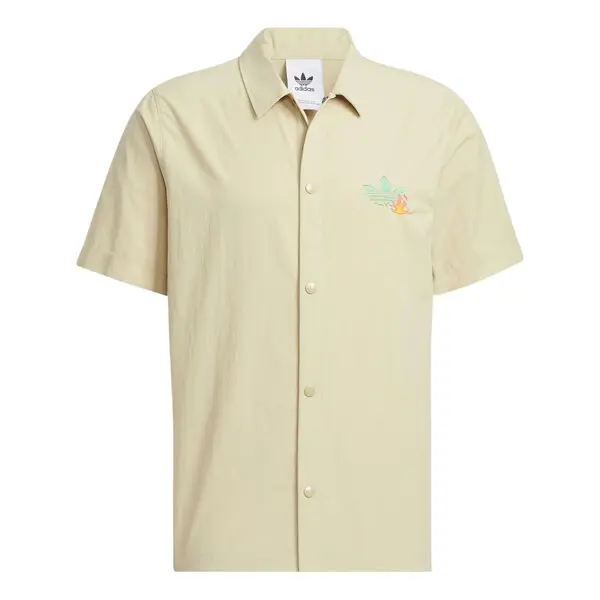 Adidas Originals Solid Color Cartoon Pattern Casual Short Sleeve Shirt Khaki