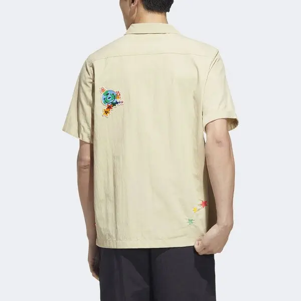 Adidas Originals Solid Color Cartoon Pattern Casual Short Sleeve Shirt Khaki