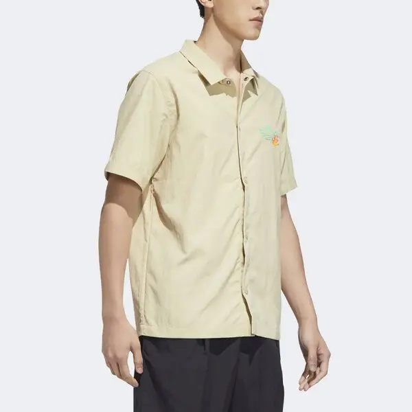 Adidas Originals Solid Color Cartoon Pattern Casual Short Sleeve Shirt Khaki
