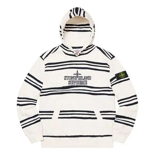 Supreme X Stone Island Warp Stripe Hooded Sweatshirt - White/black