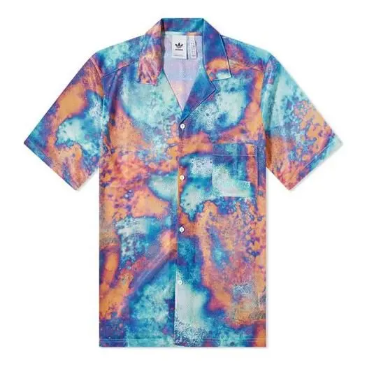 Adidas Originals Full Print Tie Dye Color Block Printing Embroidered Logo Short Sleeve Shirt Multicolor - Multi-color