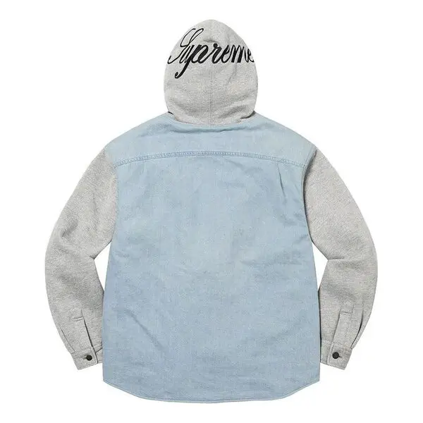 Supreme Fleece Hooded Denim Shirt 'teal Grey - Teal/grey