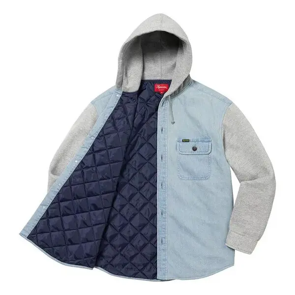 Supreme Fleece Hooded Denim Shirt 'teal Grey - Teal/grey