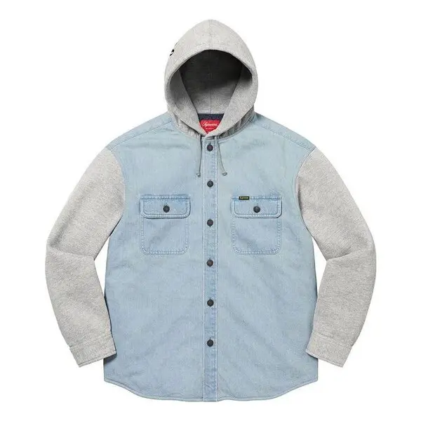 Supreme Fleece Hooded Denim Shirt 'teal Grey - Teal/grey
