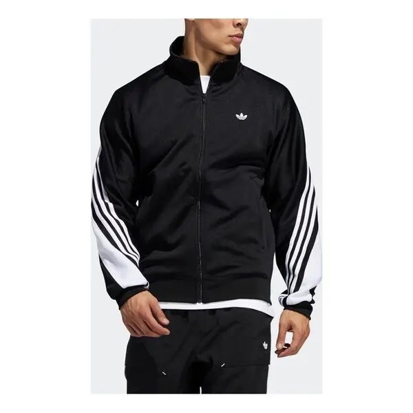 Adidas Originals 3-stripe Embroidered Logo Stand Collar Track Jacket - Black