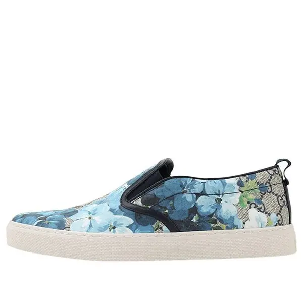 Gucci Gg Supreme Canvas Slip-on With Blue Floral Print - Blue Navy