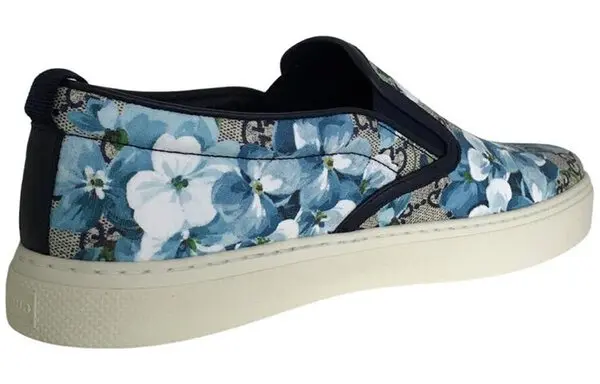 Gucci Gg Supreme Canvas Slip-on With Blue Floral Print - Blue Navy