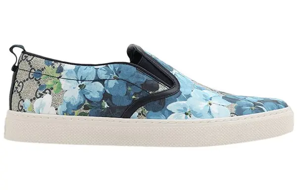 Gucci Gg Supreme Canvas Slip-on With Blue Floral Print - Blue Navy