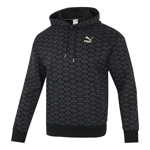 PUMA Luxe All-over Print Logo Knit Hoodie - Black