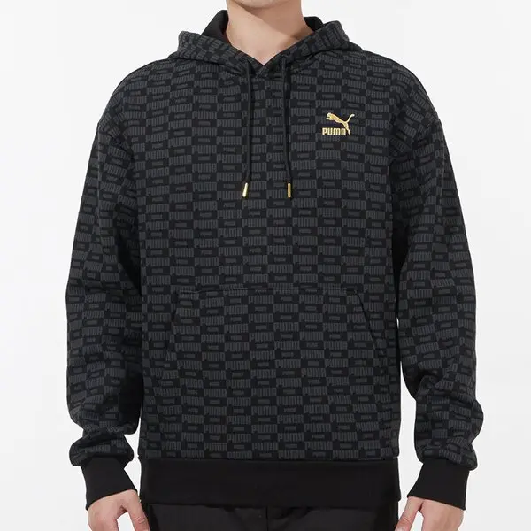PUMA Luxe All-over Print Logo Knit Hoodie