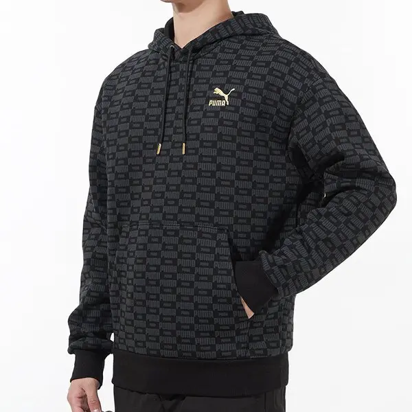 PUMA Luxe All-over Print Logo Knit Hoodie