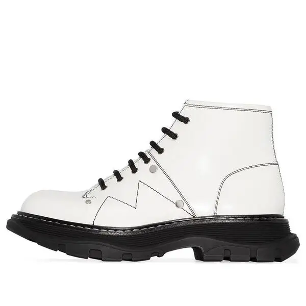 Alexander McQueen Tread Lace Up Leather Boots - White