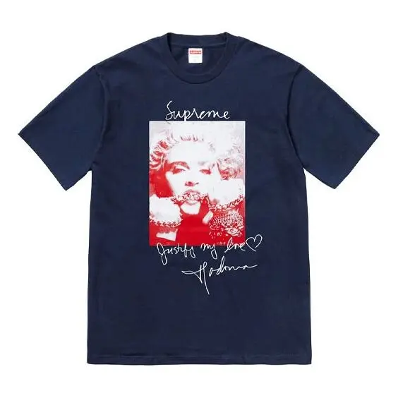 Supreme Fw18 Madonna Tee Navy Printing Short Sleeve Navy - Blue
