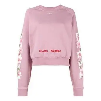 Off-White Cherry Blossom Crop Cotton Sweatshirt