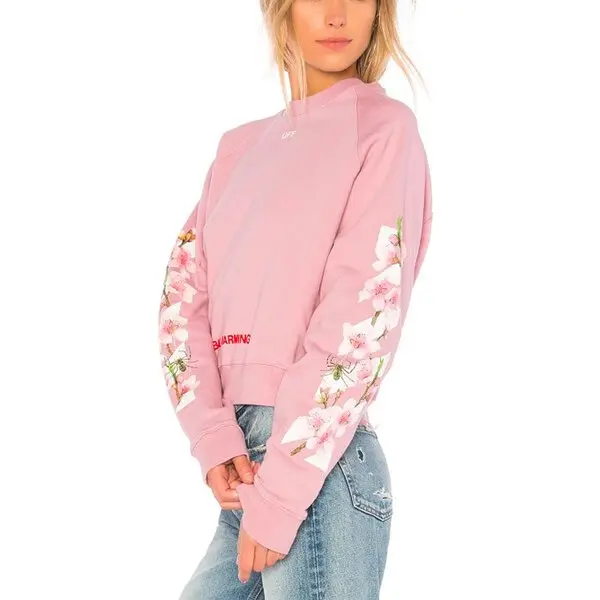 Off-White Cherry Blossom Crop Cotton Sweatshirt