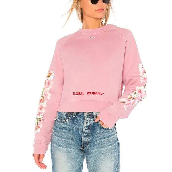 Off-White Cherry Blossom Crop Cotton Sweatshirt