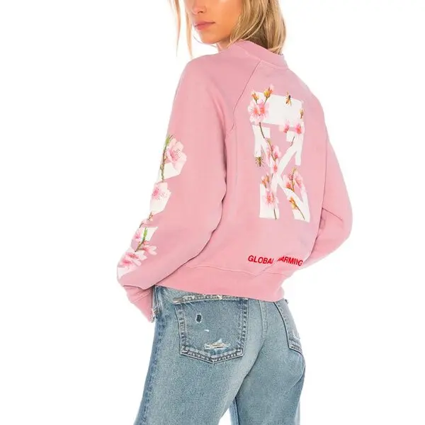Off-White Cherry Blossom Crop Cotton Sweatshirt
