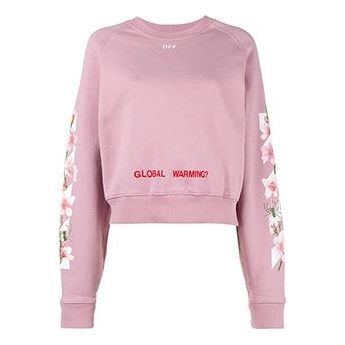 Off-White Cherry Blossom Crop Cotton Sweatshirt - Pink