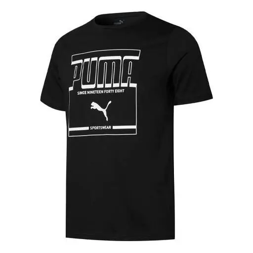 PUMA Graphic Logo Printing Round Neck Sports Short Sleeve - Black