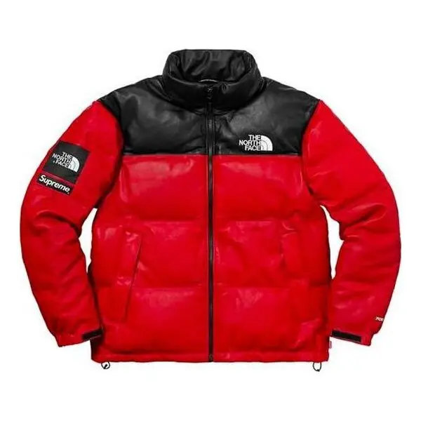 Supreme Fw17 X The North Face Leather Nuptse Jacket - Red