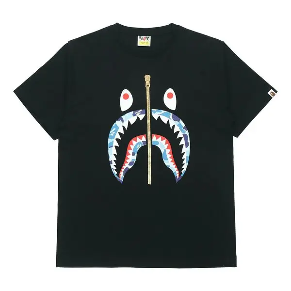 A BATHING APE Shark Face Half Zip T-shirt - Black