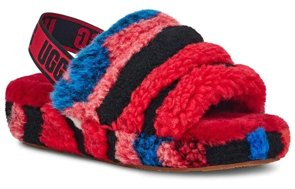 UGG Fluff Yeah Cali Collage Slide - Red/black/pink