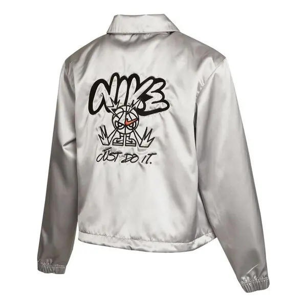 Nike Embroidered Woven Sports Jacket - Silver