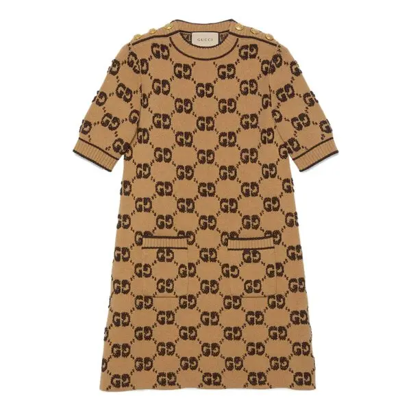 Gucci Gg Wool Bouclé Jacquard Dress - Camel/brown