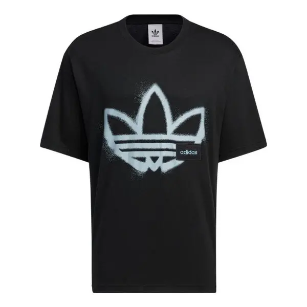 Adidas Originals Round Neck Dropped Shoulder Sleeves Large Logo Printing Short Sleeve Black T-shirt - Default Color